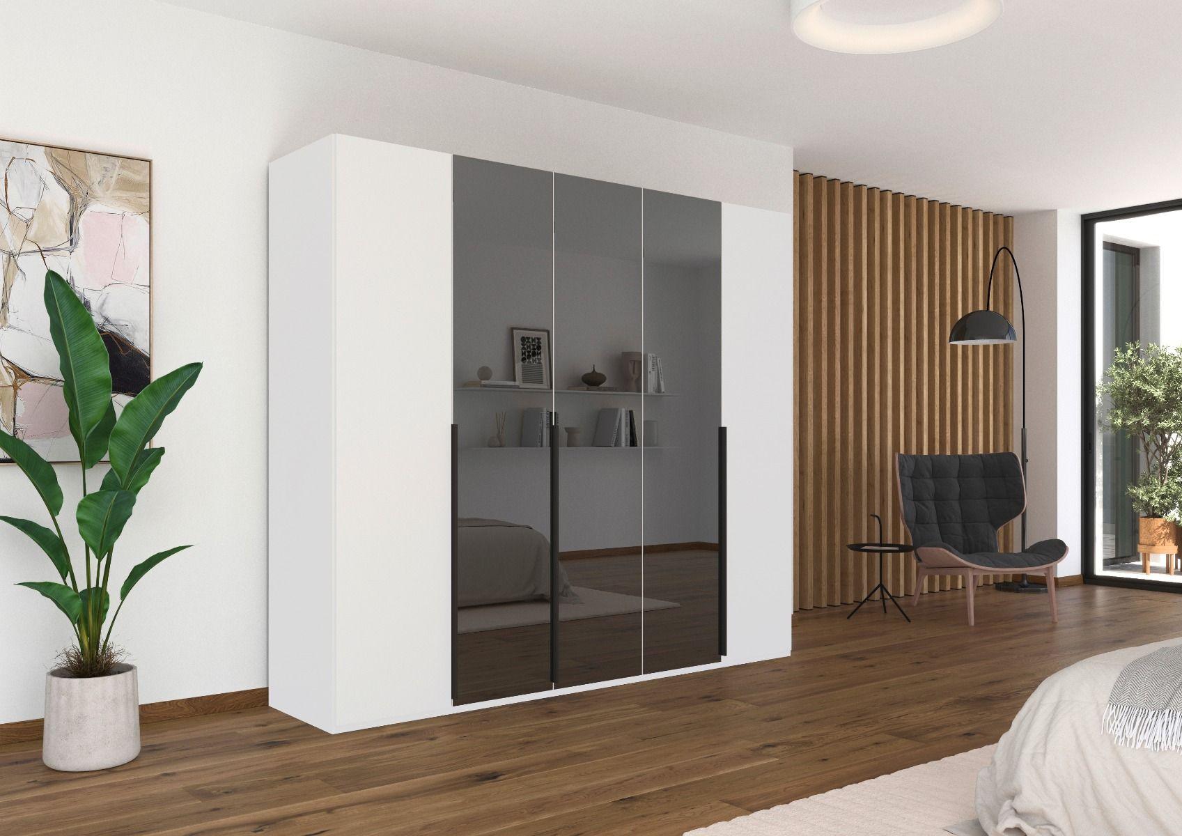 Elena 5 Door Hinged Wardrobe With Grey Mirrored Middle Doors – Evoke Home