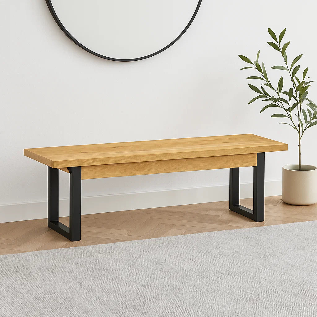 Harlem Industrial Bench | Parquet Wood Dining Bench – Evoke Home ...